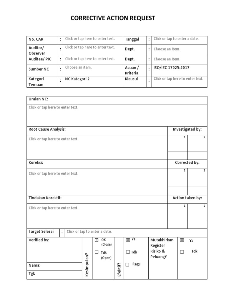 Corrective Action Request Form Template | PDF