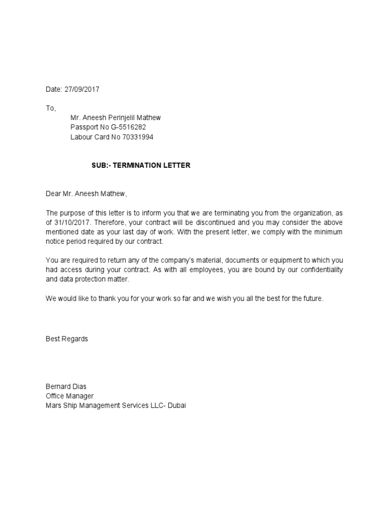 Employee Contract Termination Letter | PDF