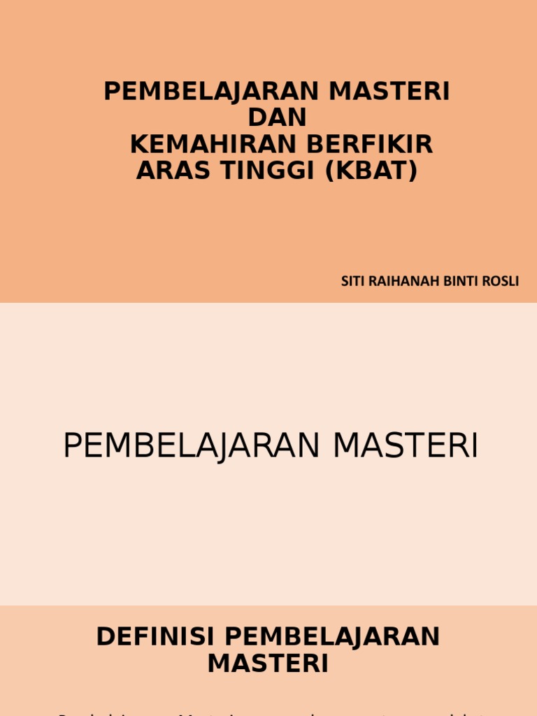 Pembelajaran Masteri Dan Kbat | PDF