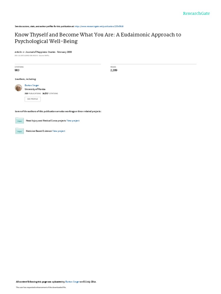 Ryff and Singer PDF | PDF | Well Being | Happiness