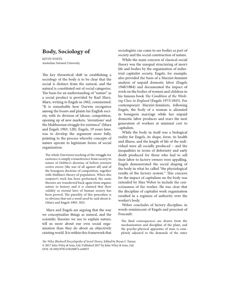 Body, Sociology Of: Kevin White Australian National University | PDF ...