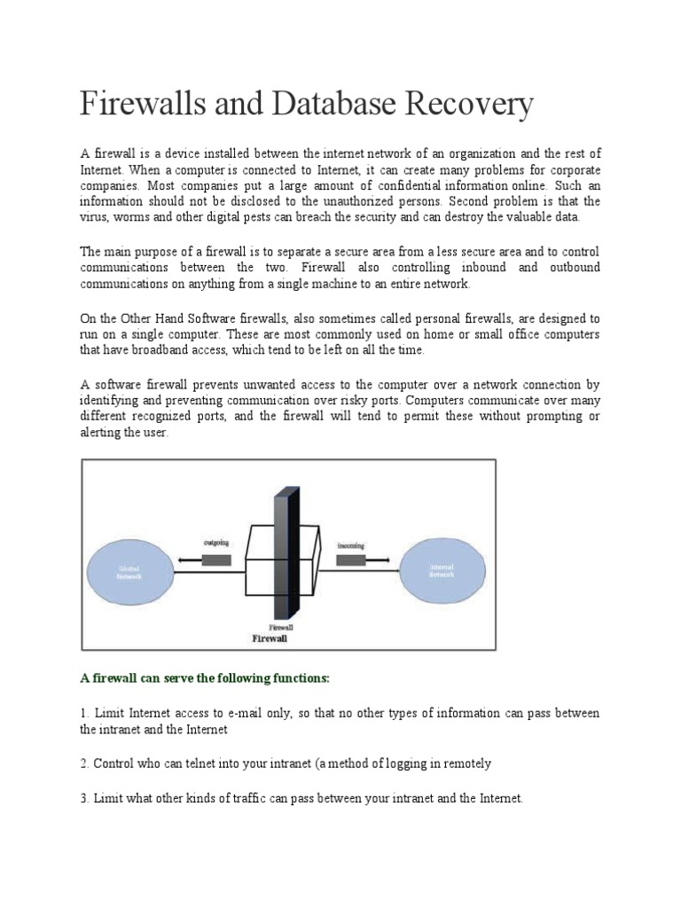 Firewalls and Database Recovery: A Firewall Can Serve The Following Functions | PDF | Public Key ...
