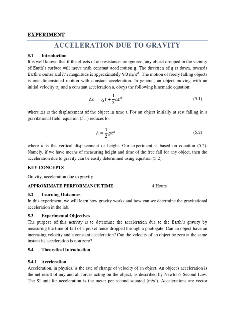 Measuring Gravity's Acceleration | PDF | Acceleration | Gravity