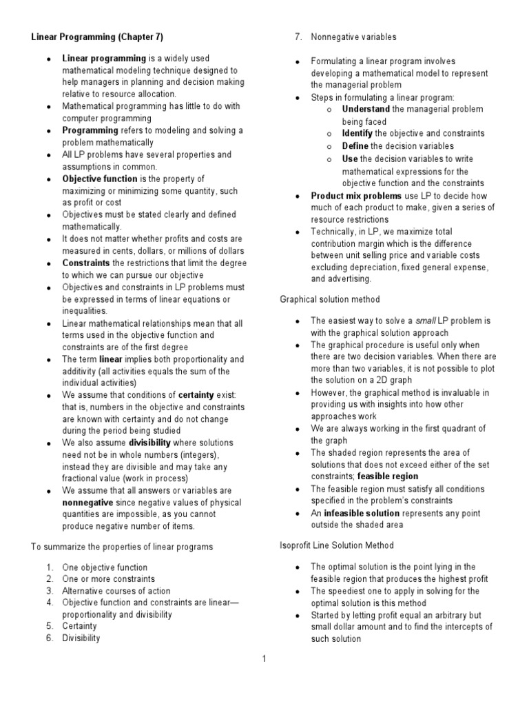 Linear Programming Reviewer | PDF | Mathematical Optimization | Linear Programming