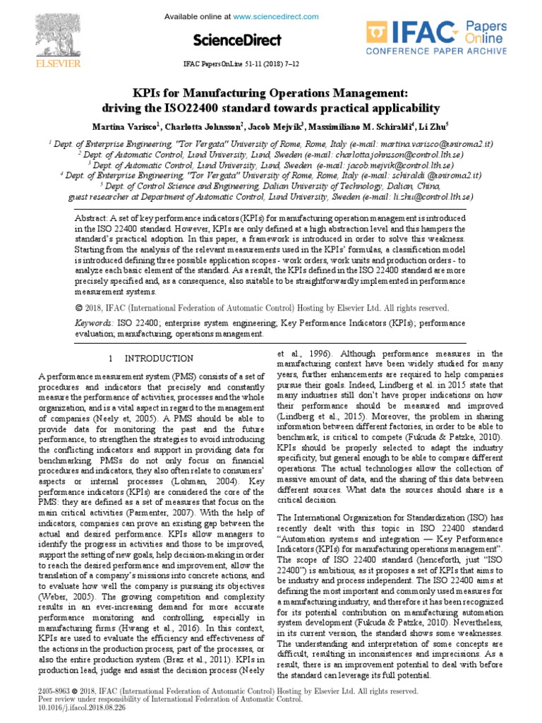 2018 - KPIs For Manufacturing Operations Management - Driving The ...
