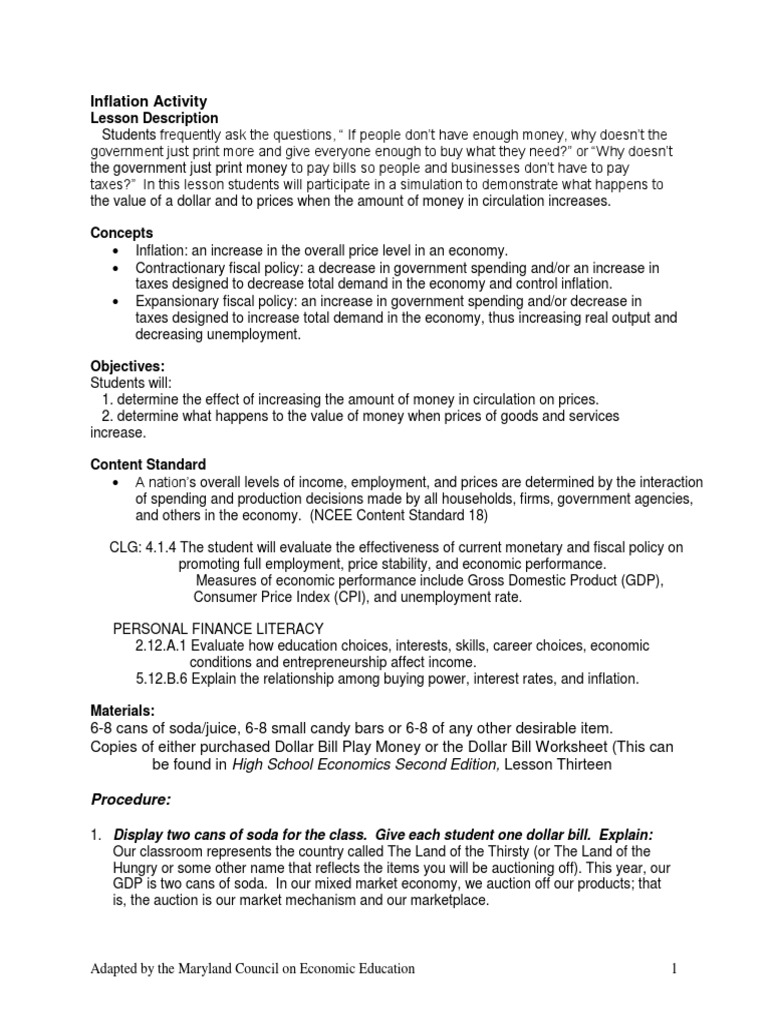 Inflation Simulation Activity for Students | PDF | Inflation | Gross ...