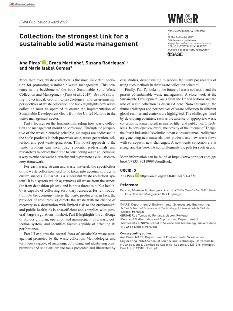 Sustainable Solid Waste Management - Waste Management and Research 2019 ...
