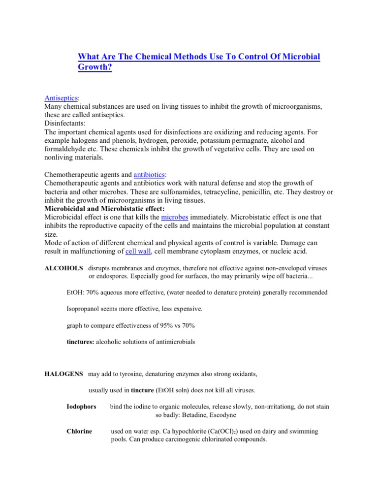 Chemical Methods for Microbial Control | PDF | Disinfectant | Biology