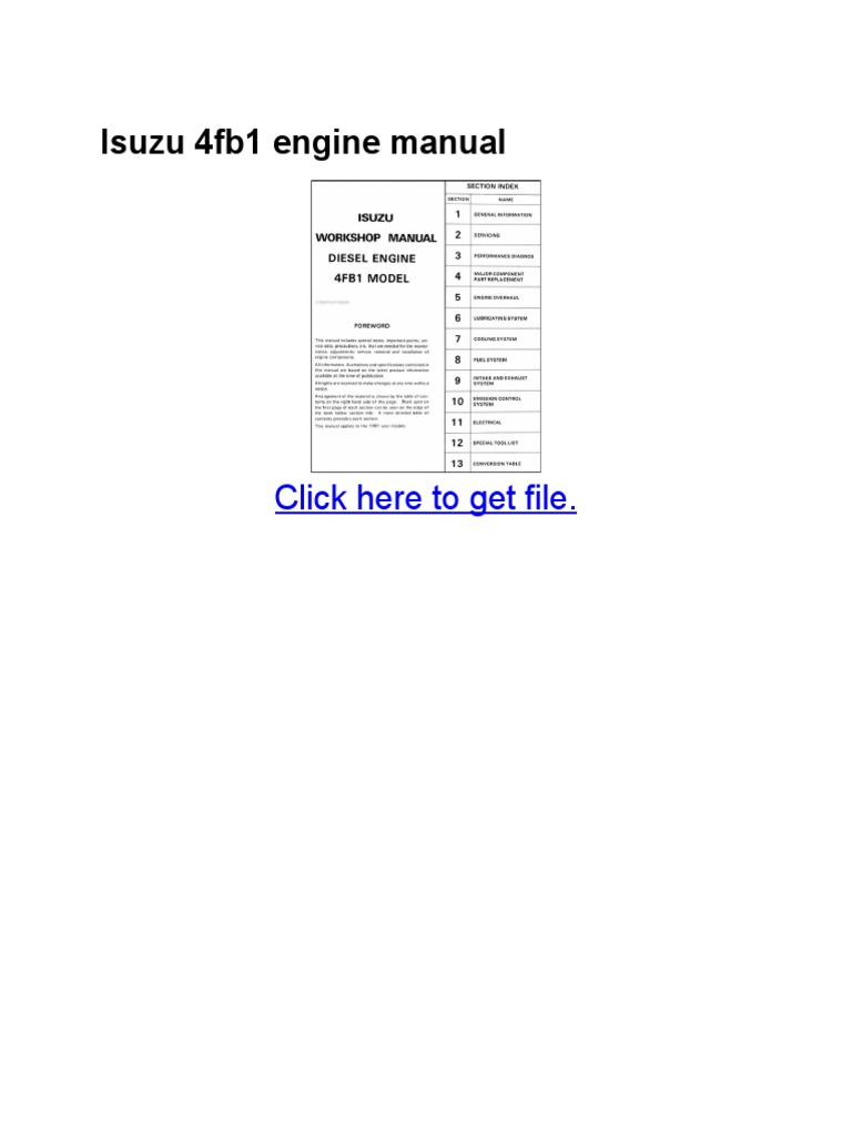 Isuzu 4fb1 Engine Manual | PDF