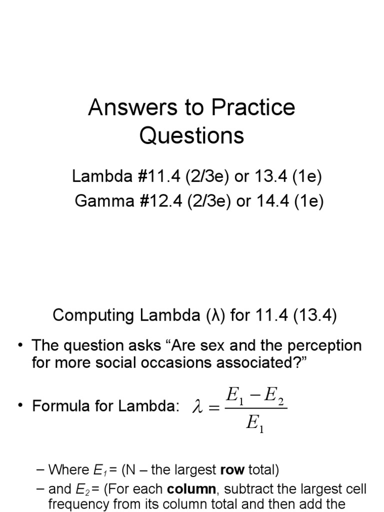 Answers to Practice Questions on Computing Lambda and Gamma Statistics ...