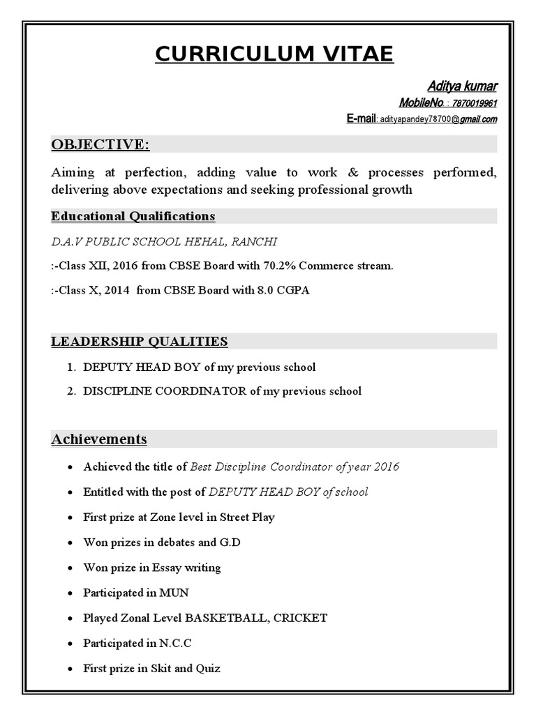 Curriculum Vitae: Objective | PDF