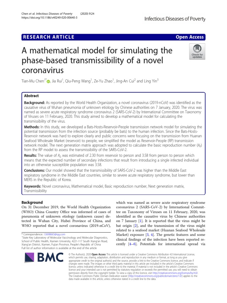 A Mathematical Model For Simulating The Phase-Base | PDF | Infection ...