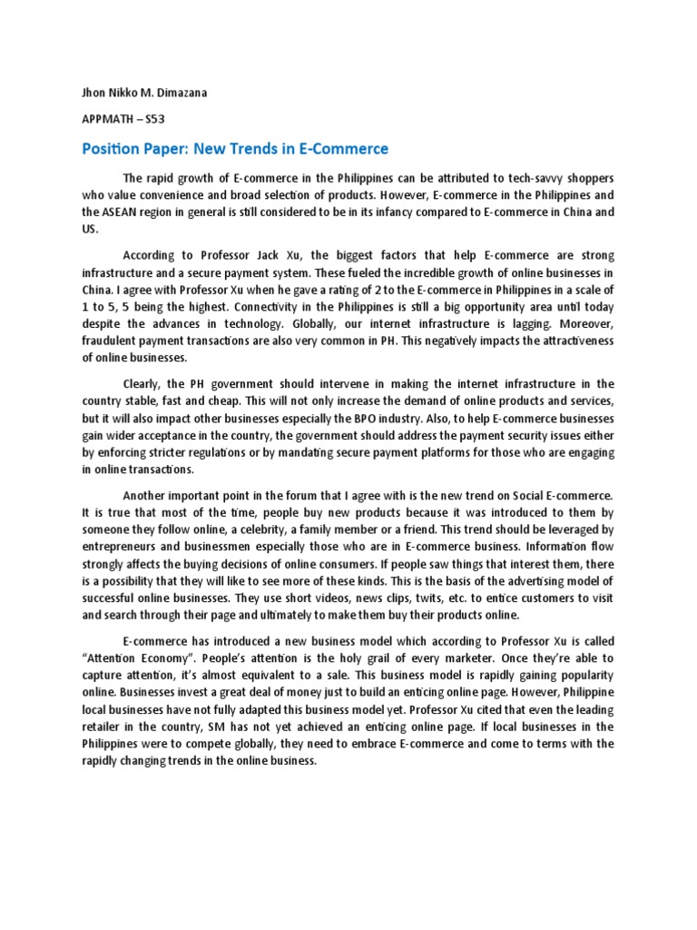 Position Paper - E - Commerce | PDF | E Commerce | Business Economics