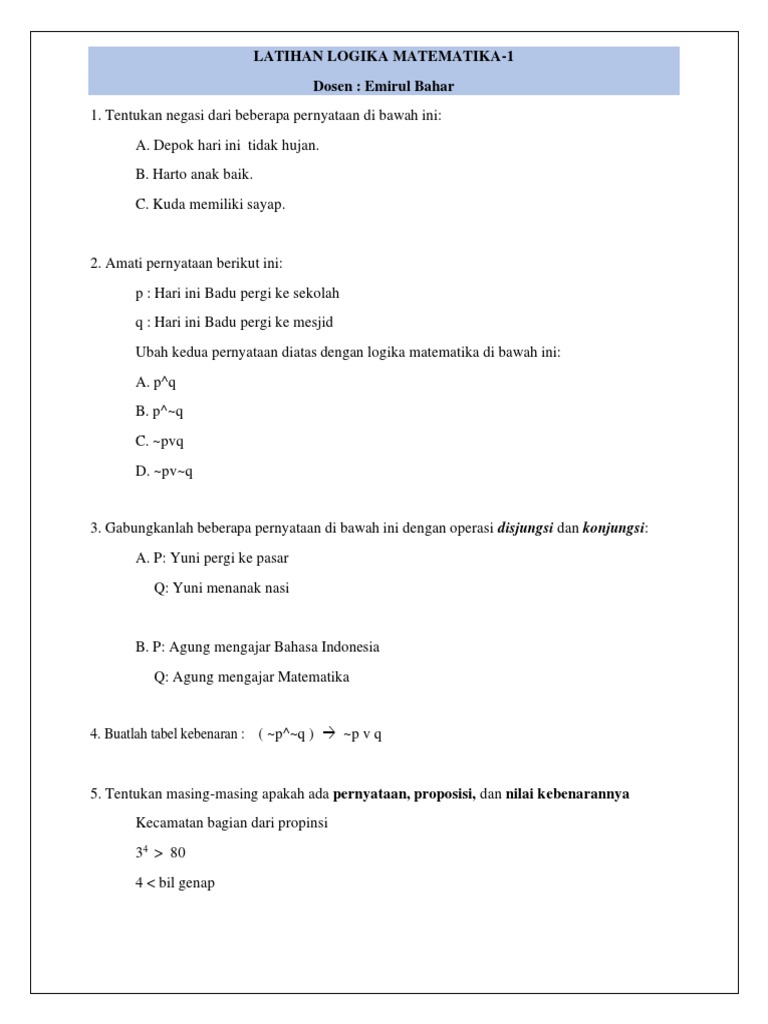 Latihan Logika Matematika Dasar | PDF