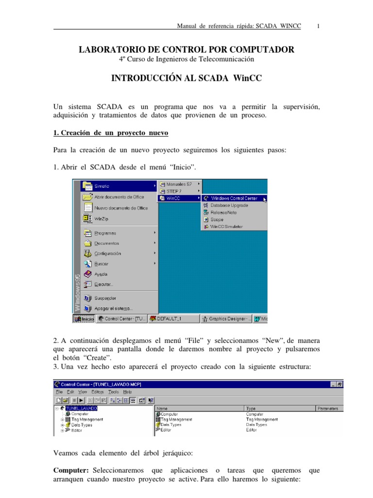 Guía Rápida SCADA WinCC: Proyectos y Variables | PDF | Ventana (informática) | Point and Click
