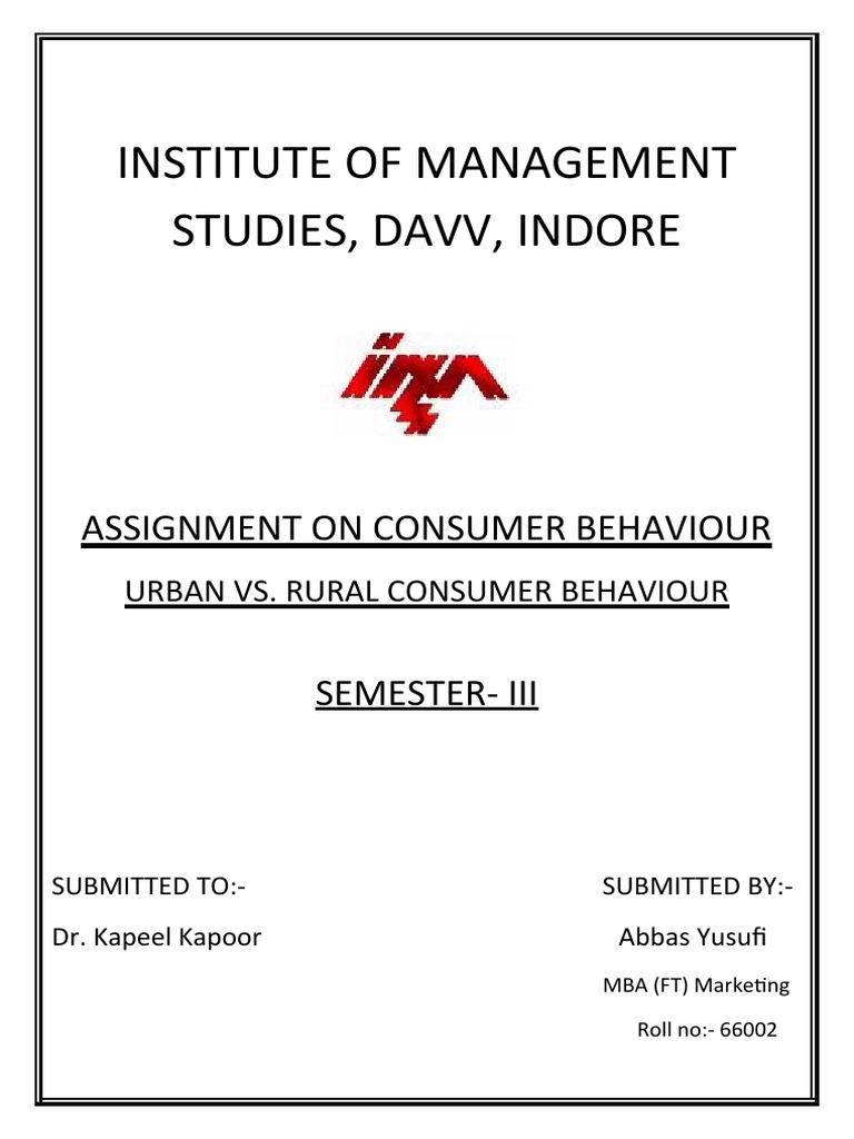Consumer Behaviour Assignment - DAVV | PDF