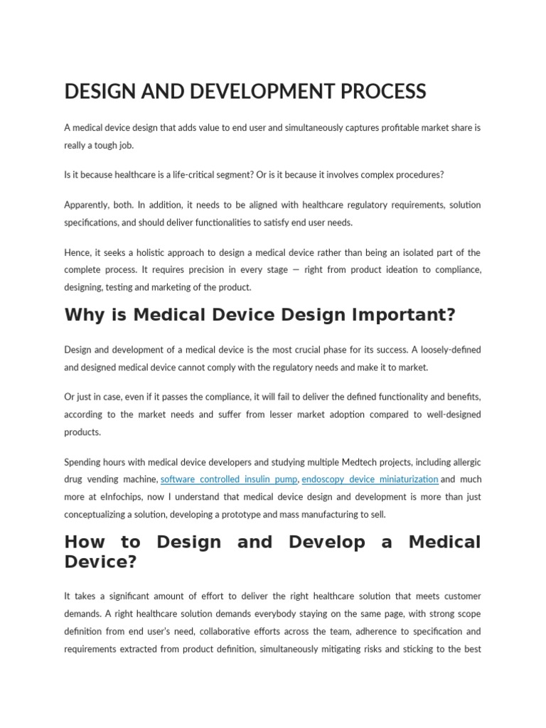 Design and Development Process | PDF | Medical Device | Verification ...