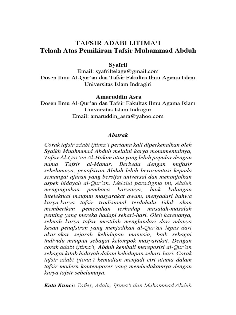 Tafsir Adabi Ijtima’i: Pemikiran Abduh | PDF