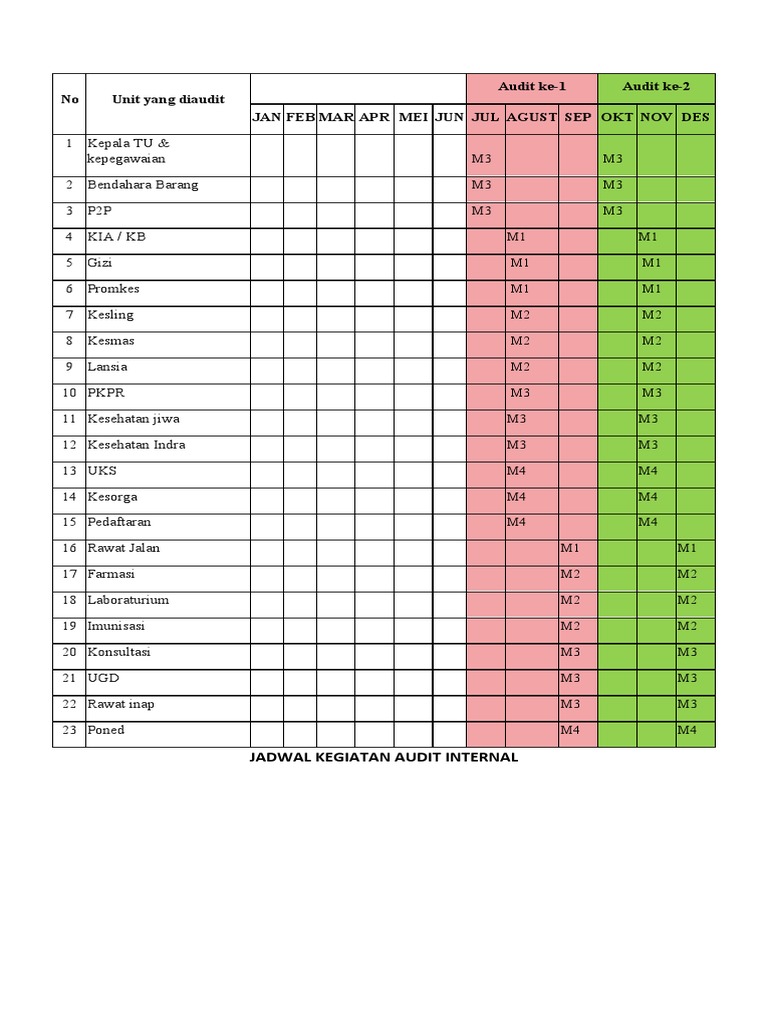 Jadwal Kegiatan Audit Internal | PDF
