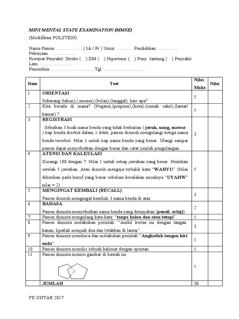 1 New MINI MENTAL STATE EXAMINATION | PDF