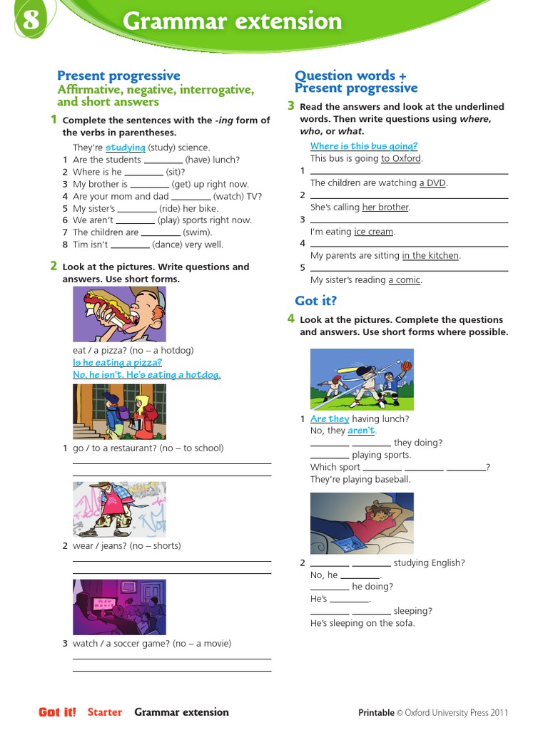 Grammar Extension Grammar Extension: Present Progressive Question Words ...