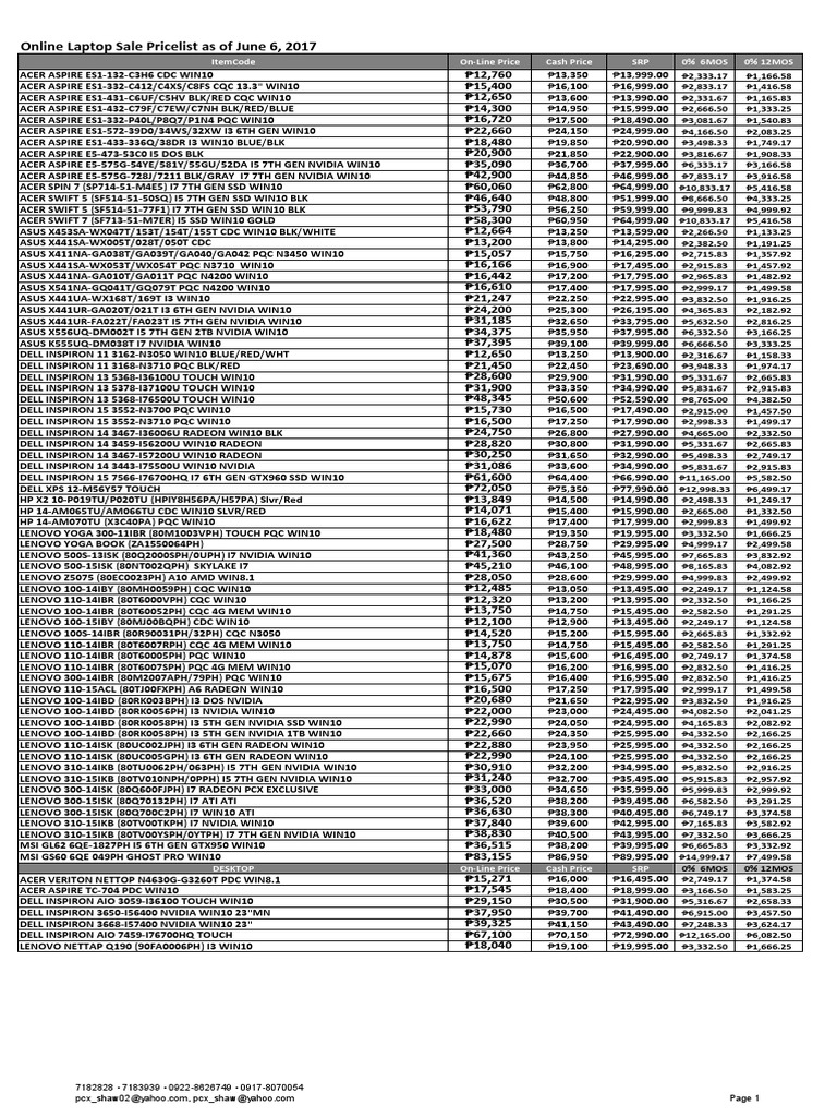 2017-06-06 - Laptop Pricelist For On Line and Website | Download Free ...