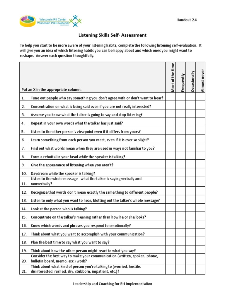 Active Listening Skills Assessment | PDF | Communication | Behavioural ...