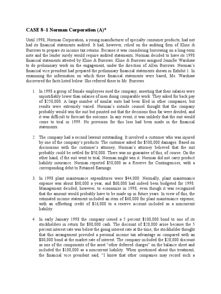 Norman Corporation Financial Analysis | PDF | Debits And Credits | Expense