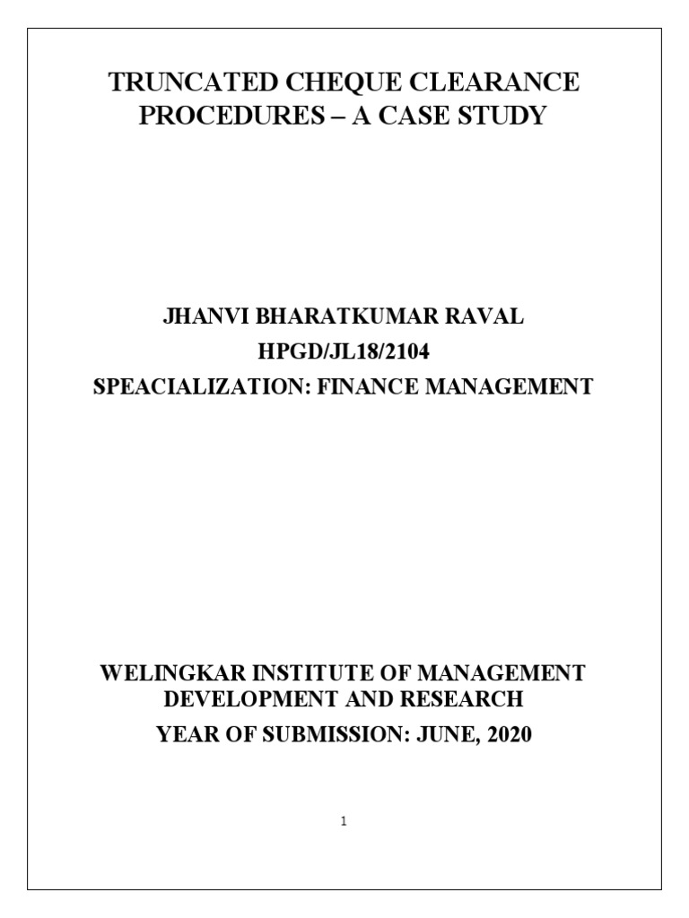 An Analysis of the Benefits of Truncated Cheque Clearance Procedures in ...