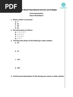 Prime Factorization Worksheet 6th Grade