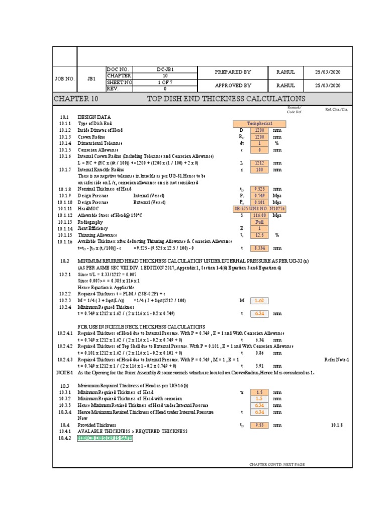 Torispherical Dish End Thickness Calculations | PDF | Stress (Mechanics ...