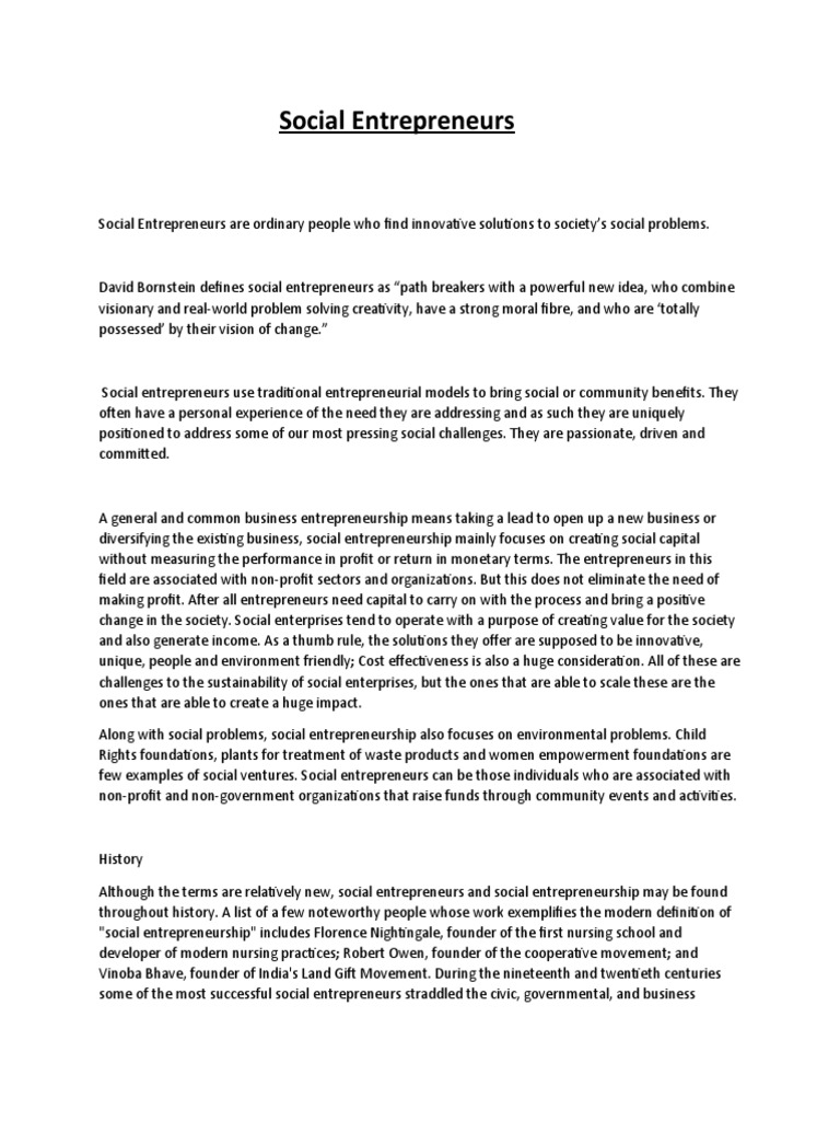 Social Entrepreneurs | PDF | Social Entrepreneurship | Nonprofit ...