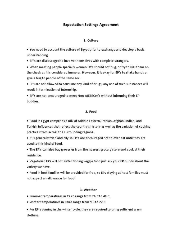 Expectations Setting Agreement | PDF | Egypt | Travel Visa