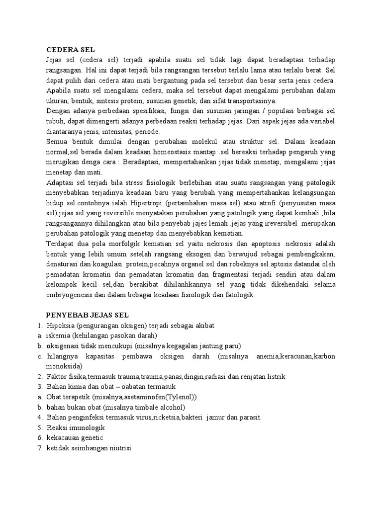 Cedera Sel & Adaptasi Sel | PDF
