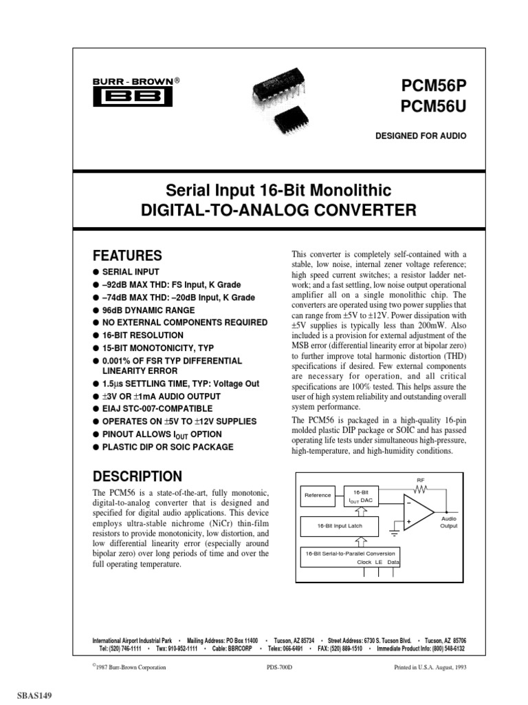 PCM56P PCM56U: Features | PDF | Distortion | Power Supply