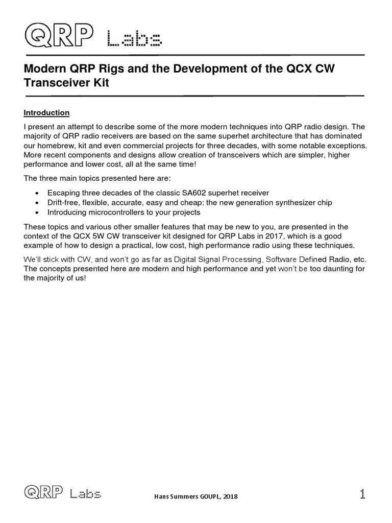 Modern QRP Rigs and The Development of The QCX CW Transceiver Kit | PDF ...