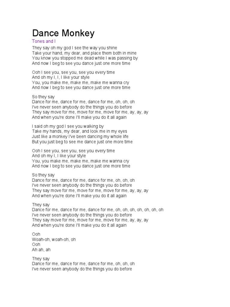 Dance Monkey Lyrics by Tones and I | PDF