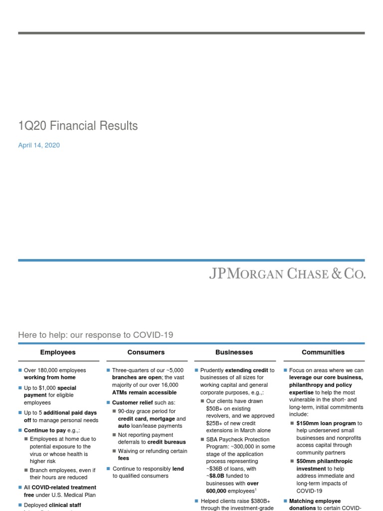 JPM Q1 2020 Presentaiton | PDF | Revenue | Book Value
