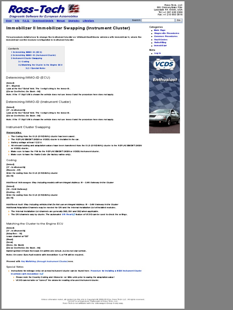 Immobilizer II Immobilizer Swapping (Instrument Cluster) - Ross-Tech ...