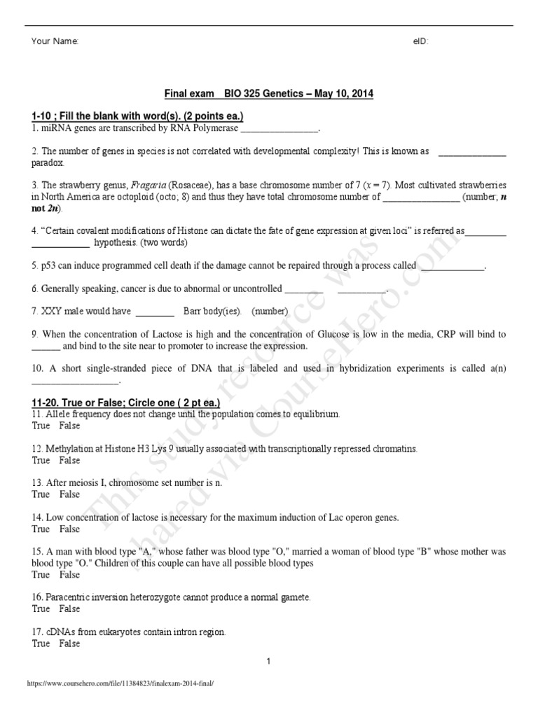 University of Texas BIO 325 Exam | PDF | Genetic Code | Gene