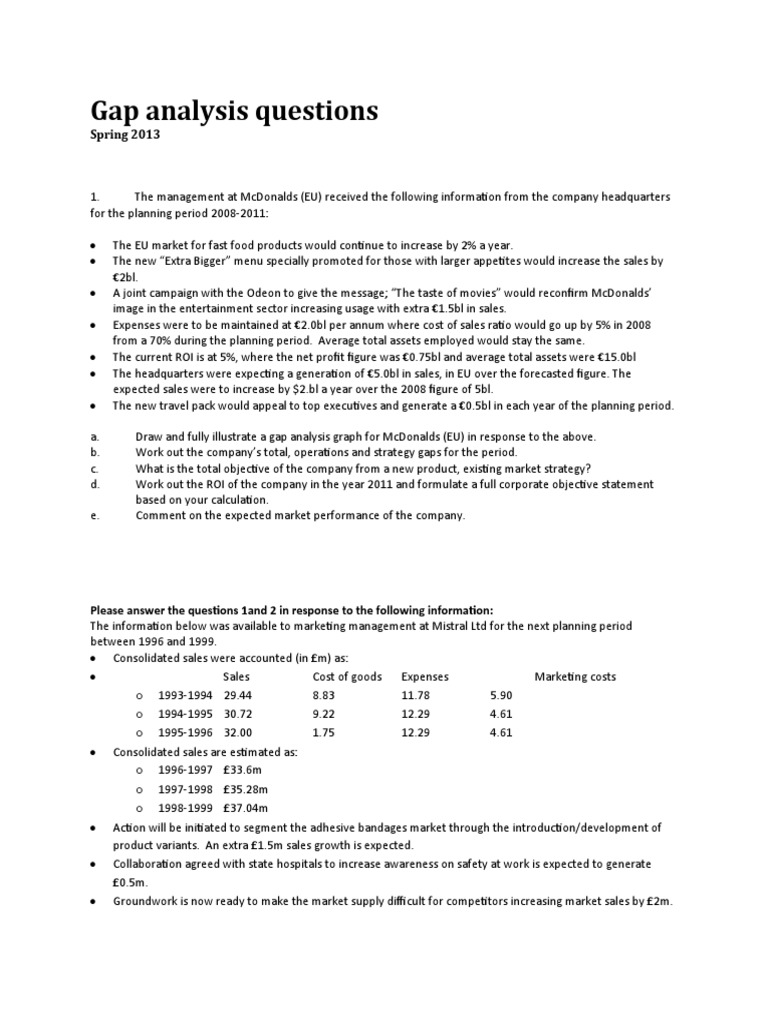 Gap Analysis Questions | PDF | Return On Investment | Mc Donald's