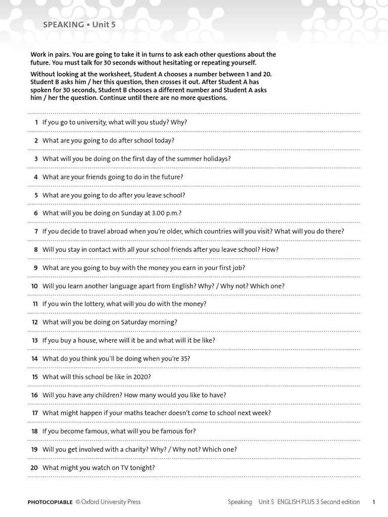 Speaking - Unit 5: Photocopiable | PDF