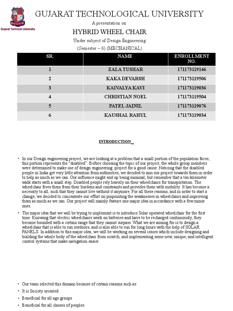 Solar-Powered Hybrid Wheelchair Design | PDF | Wheelchair | Solar Power