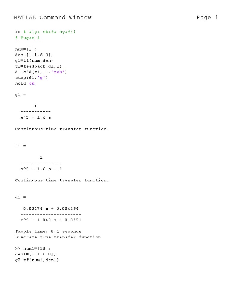 MATLAB Transfer Function Analysis | PDF | Digital Signal Processing ...