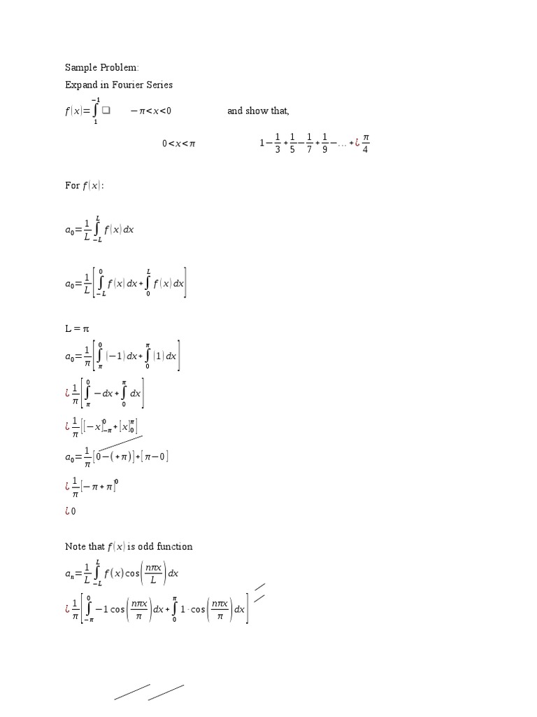 Sample Problem: Expand in Fourier Series − and show that, 0