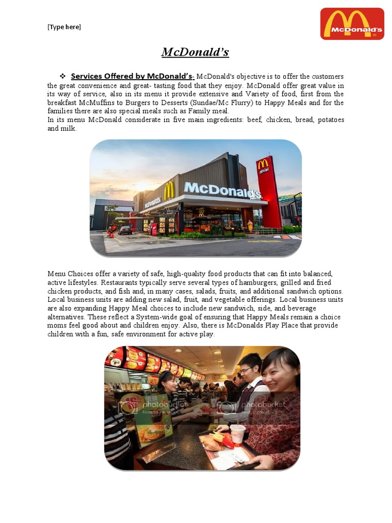 Services Offered by Mcdonald'S | PDF | Mc Donald's | Hamburgers