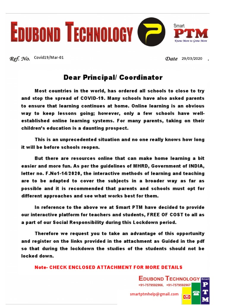 Dear Principal/ Coordinator: Covid19/Mar-01 | PDF