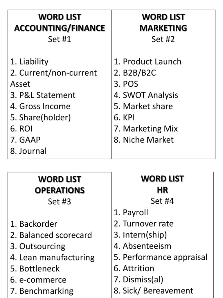 Word List Accounting/Finance Word List Marketing | PDF | Business ...