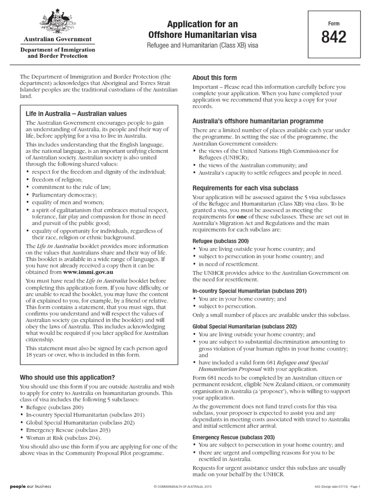 Application For An Offshore Humanitarian PDF | PDF | Travel Visa | Refugee