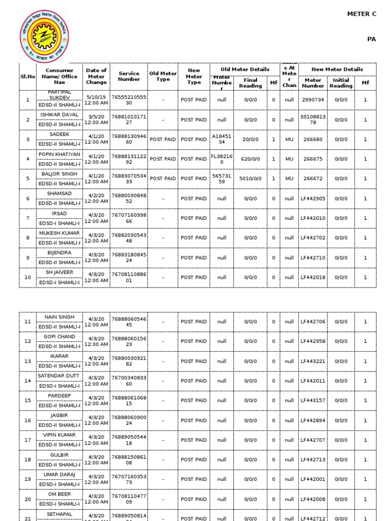 Meter Change Report | PDF